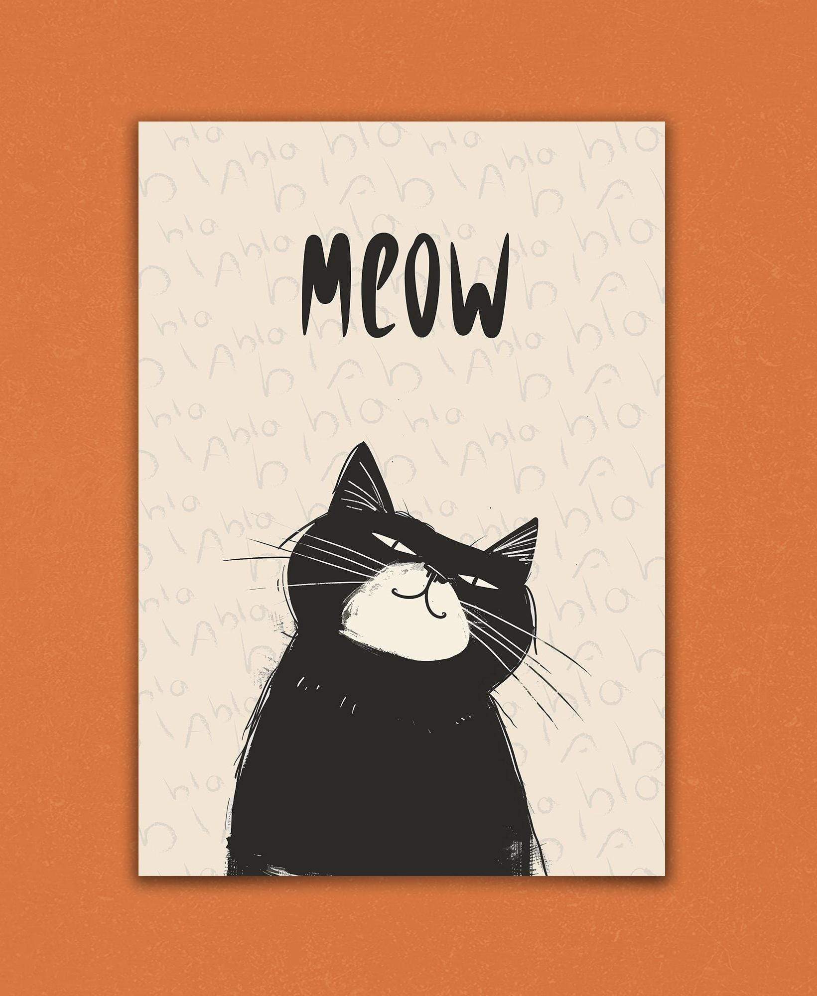 Cute Black Cat Printable Wall Art Decorative Poster for Your Place Add ...