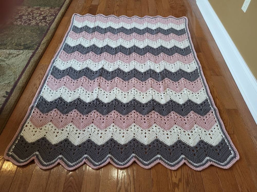 Pink, Cream and Gray Ripple Afghan - Etsy