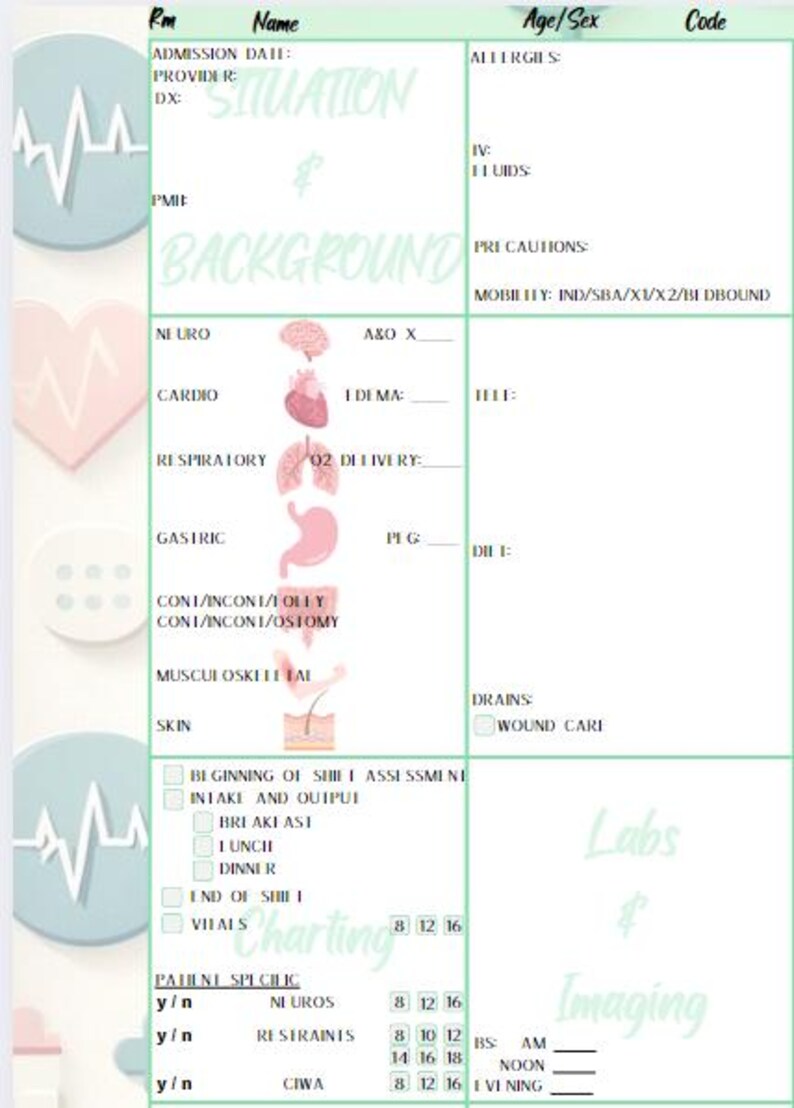 Three-patient Nursing Report Sheet - Both Day and Night Shift - Etsy