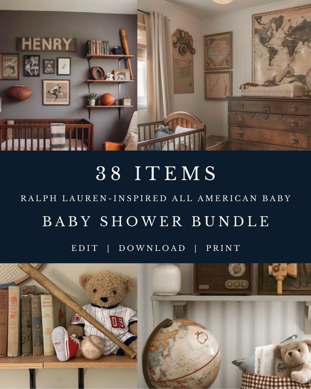 Personalized Ralph Lauren Baby Shower Invitation Suite, Custom Editable ...