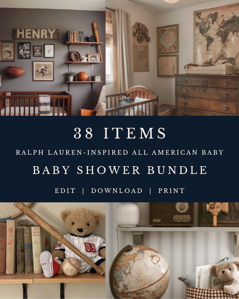 Personalized Ralph Lauren Baby Shower Invitation Suite, Custom Editable ...