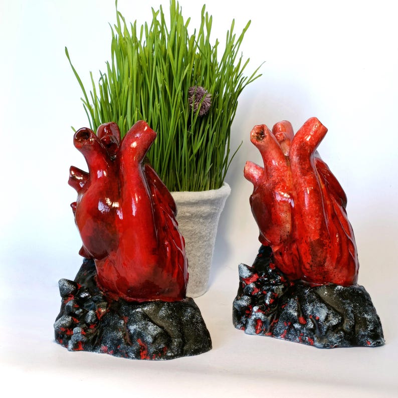 Anatomical Heart Sculpture – Red Gloss Gypsum Art, Gothic Medical Gift ...