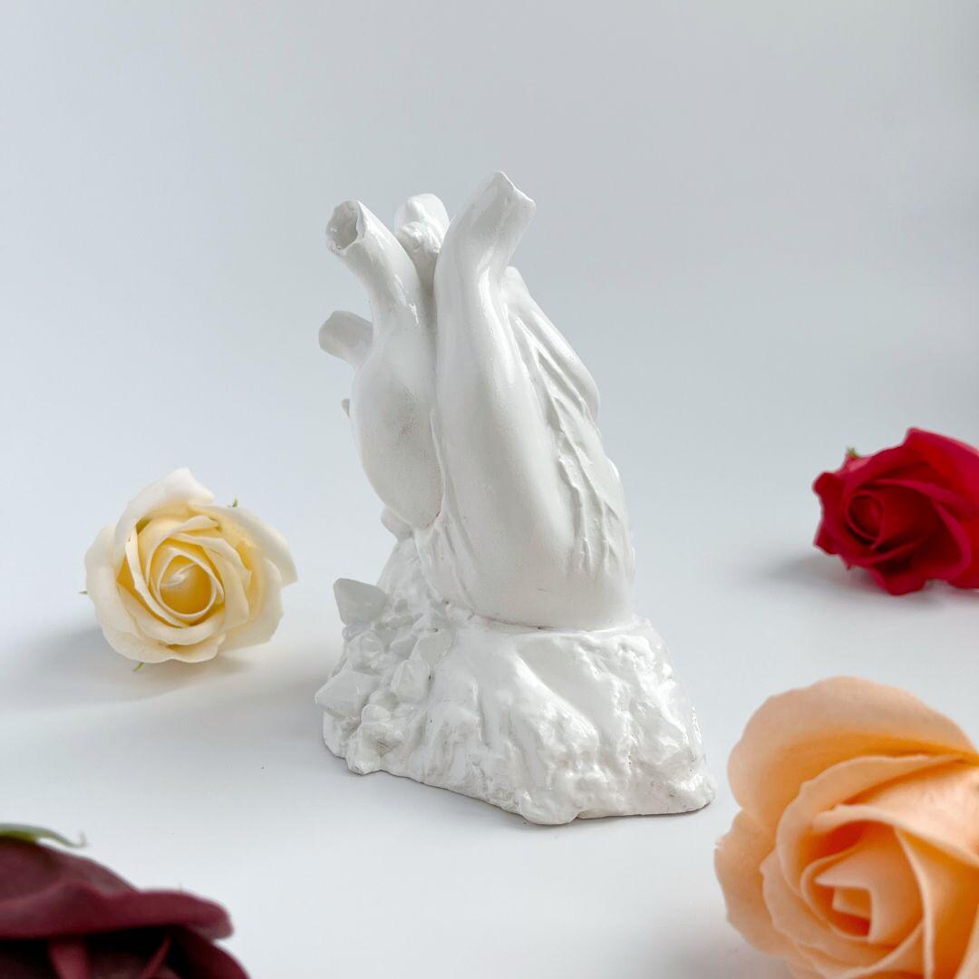 White Anatomical Heart Sculpture – Handmade Gypsum Statue 15cm, Gloss ...