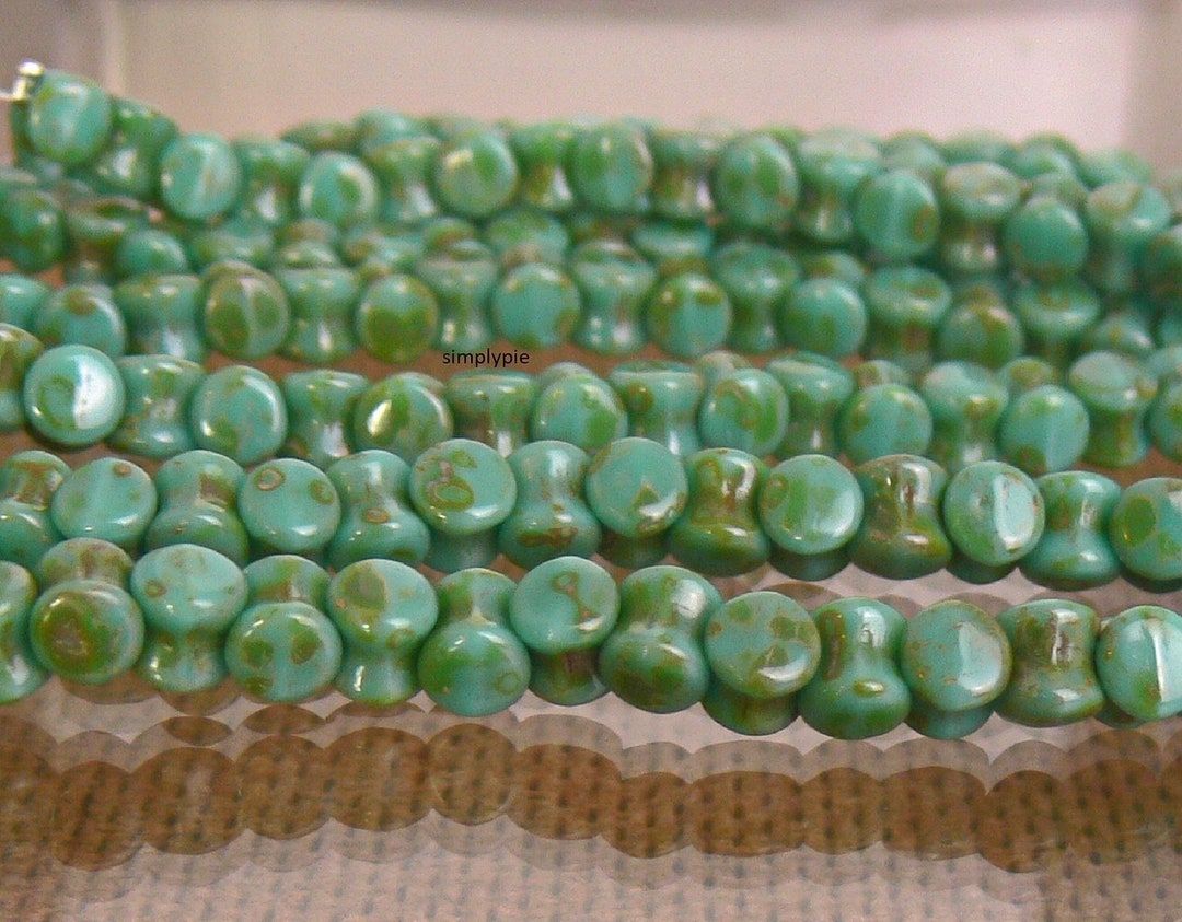 Turquoise Picasso Pellet 30czech Beads Hourglass Beads - Etsy