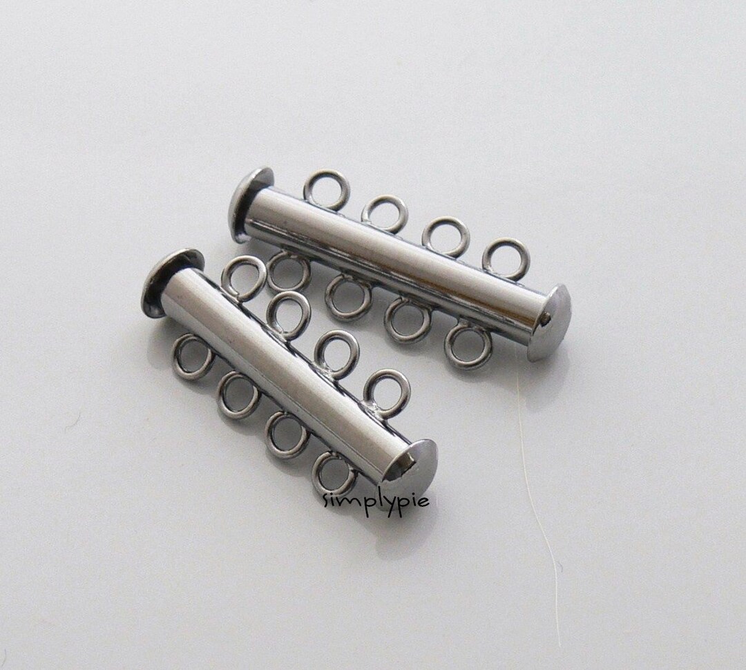 Two 4-loop Slide Lock Black Gunmetal Clasps Multi Strand Clasps Closure ...