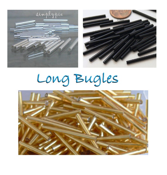 Long Bugle Tube Czech Glass Beads 50 Ur Pick Black Silver Gold - Etsy