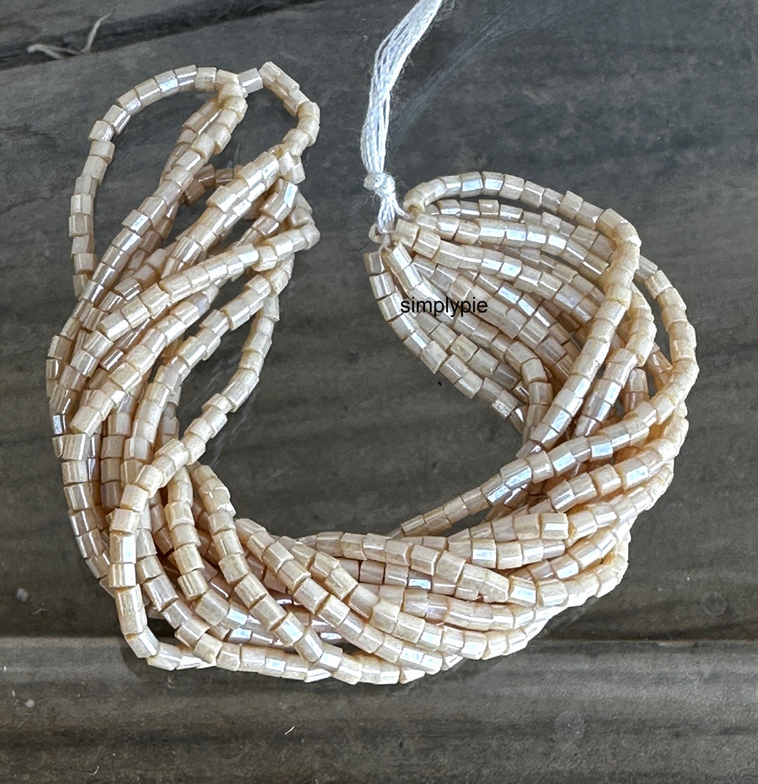 Vintage Beige Hex Short Bugle Czech Glass Beads Six 10-inch Strands # ...