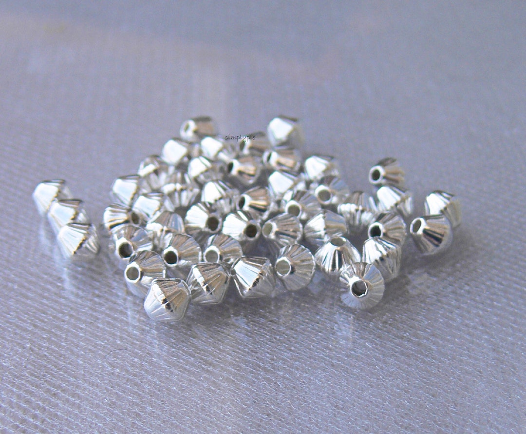 Silver Bicone Corrugated 25 Brass Beads 5mm Double Cone #TUP - Etsy