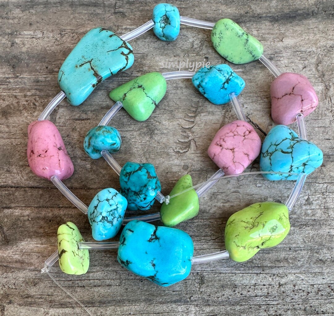Spider Web Nugget Turquoise Magnesite Strand Chunky Gemstone Beads # ...