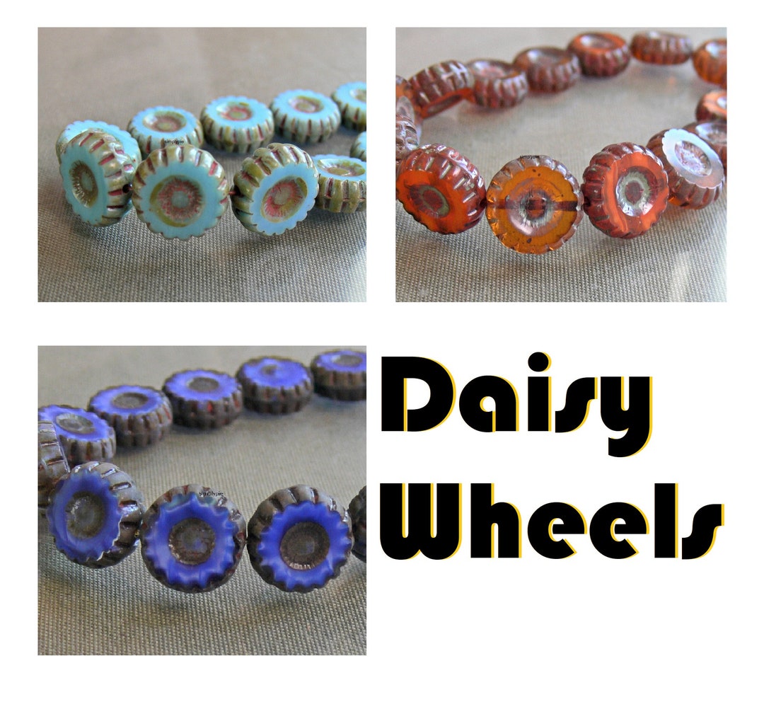 Picasso Daisy Wheel Czech Glass Beads 6 Pcs Ur Pick Fire Denim Wash ...