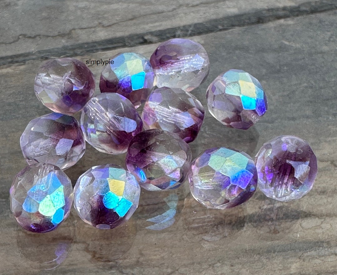 Purple Float AB Czech Fire Polished 10mm 12 Pcs Dual-tone - Etsy