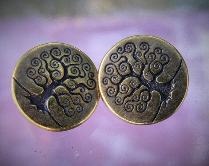Tree of Life Tierracast Button Antiqued Brass 2 Pcs Charms - Etsy
