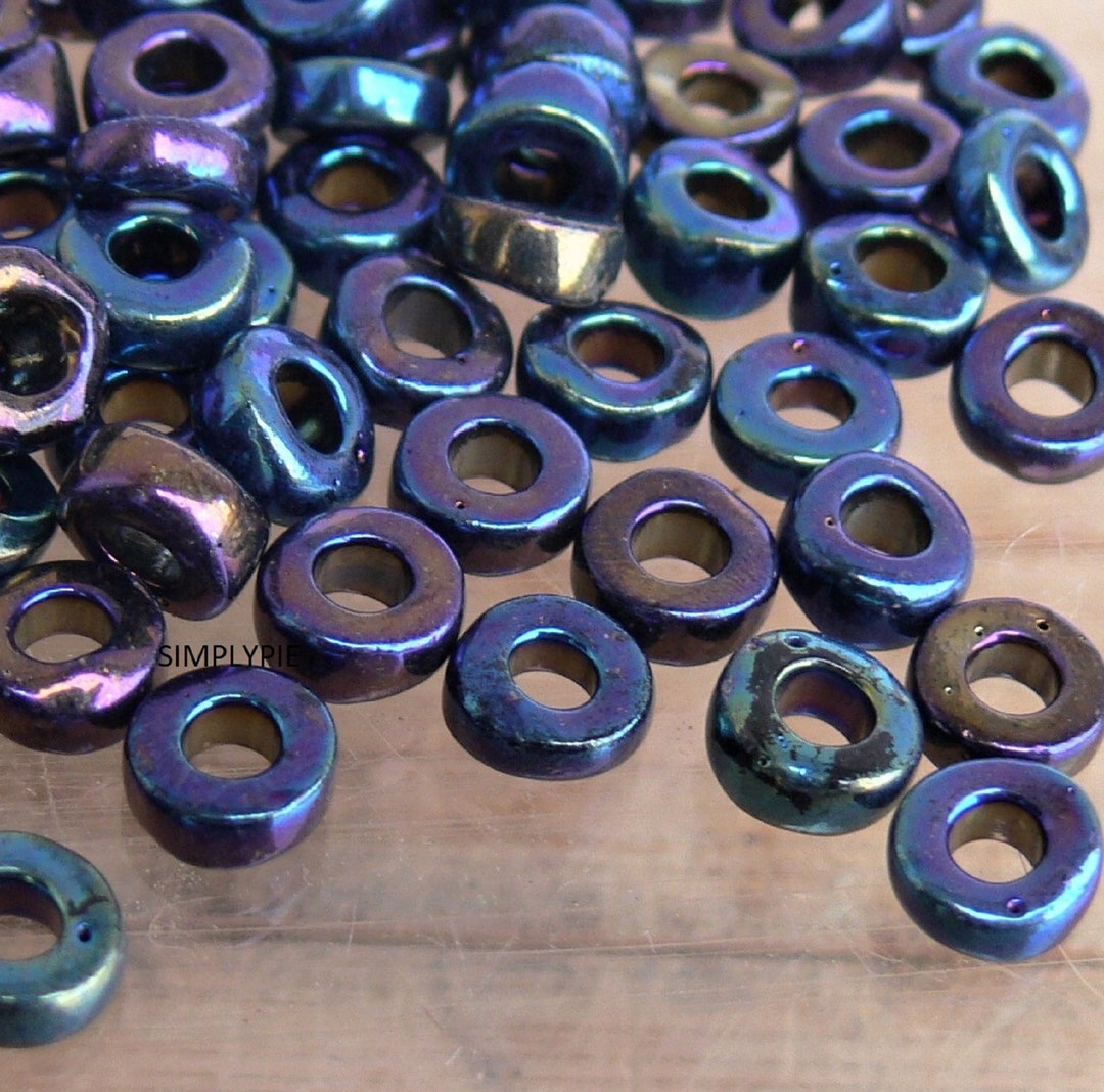 Iris Blue Large Hole Spacers 6mm 50 Pcs Czech Rondelle Glass Beads - Etsy