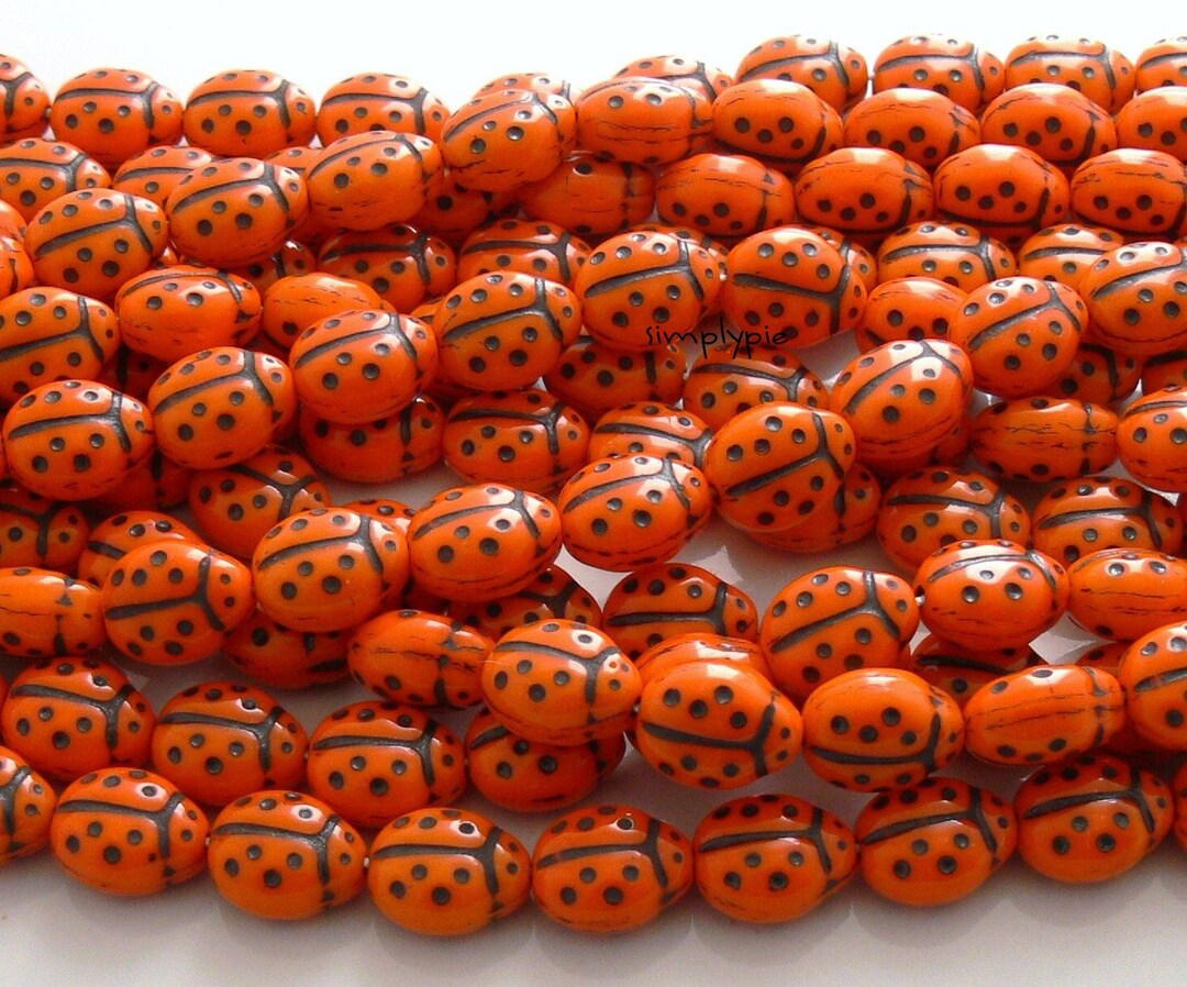 Orange Ladybug Czech Glass Beads 25 Lady Bug With Black Dots - Etsy