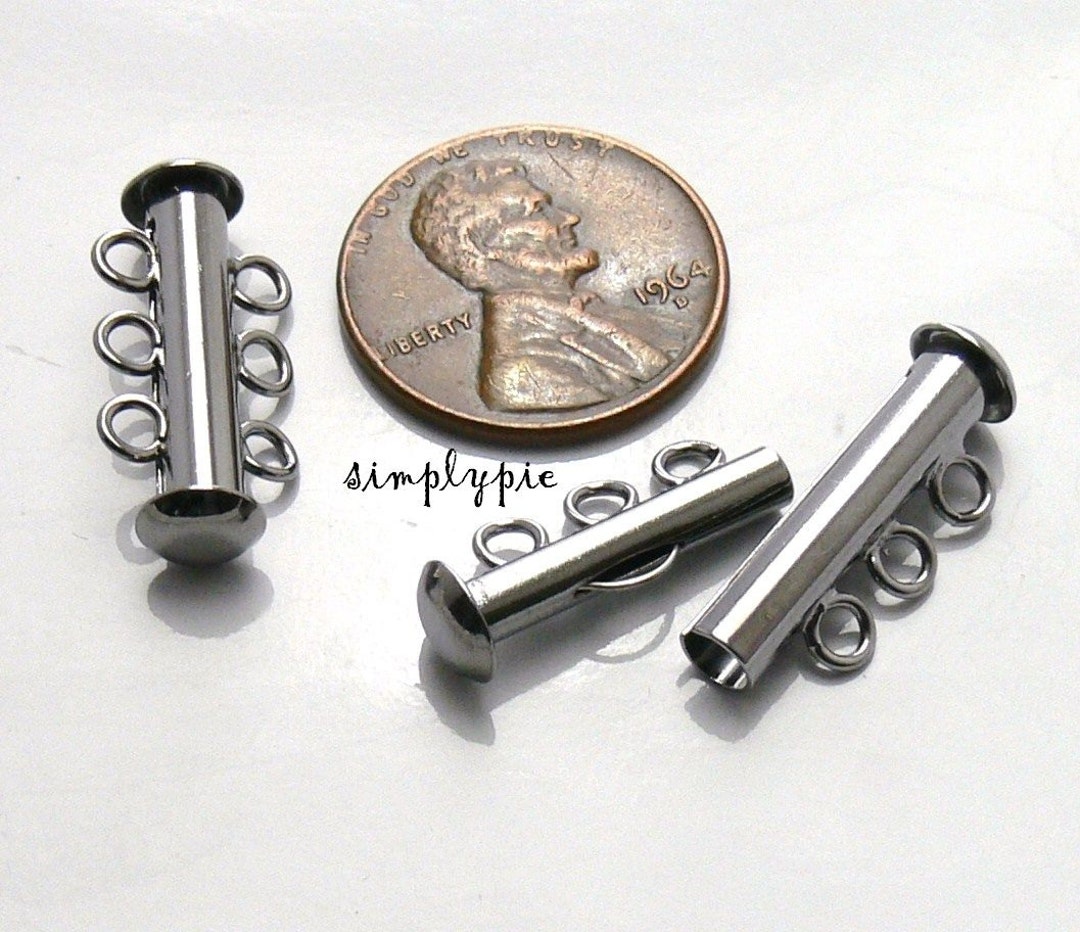 Black Gunmetal 3-loop Slide Lock Clasps: Multi Strand Closure 2 Clasps ...