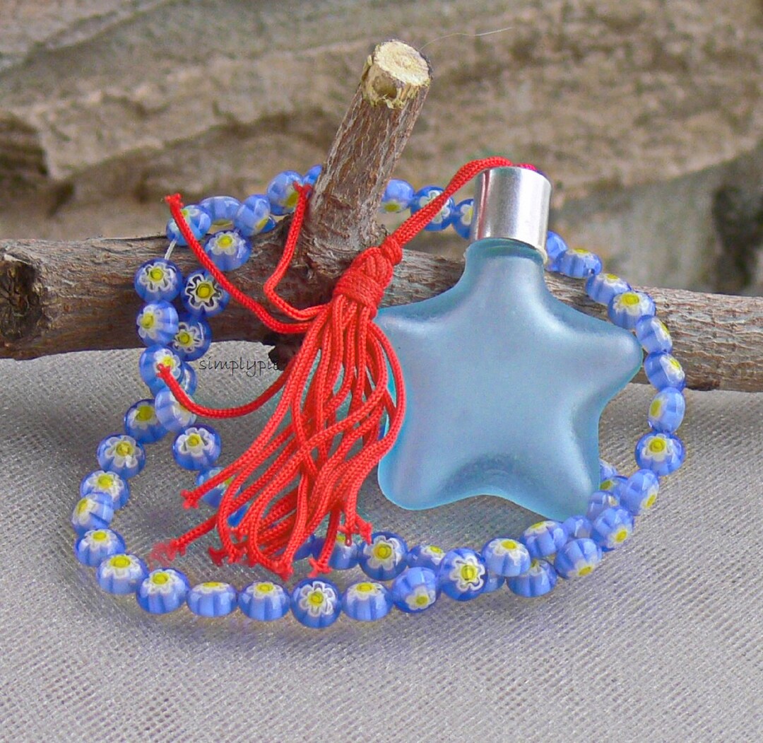 star-perfume-bottle-and-millefiori-glass-beads-blue-pendant-etsy
