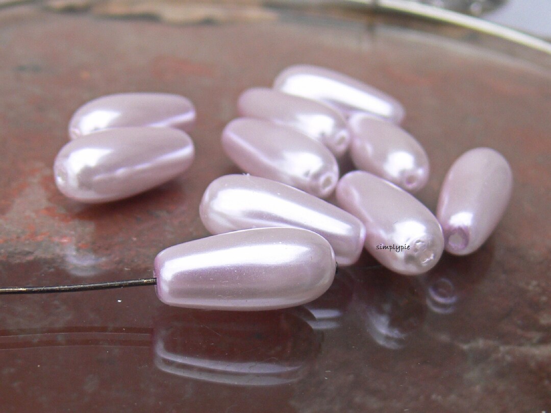 Lilac Long Teardrop Glass Pearl Beads 10 Pcs Light Purple #GAR - Etsy