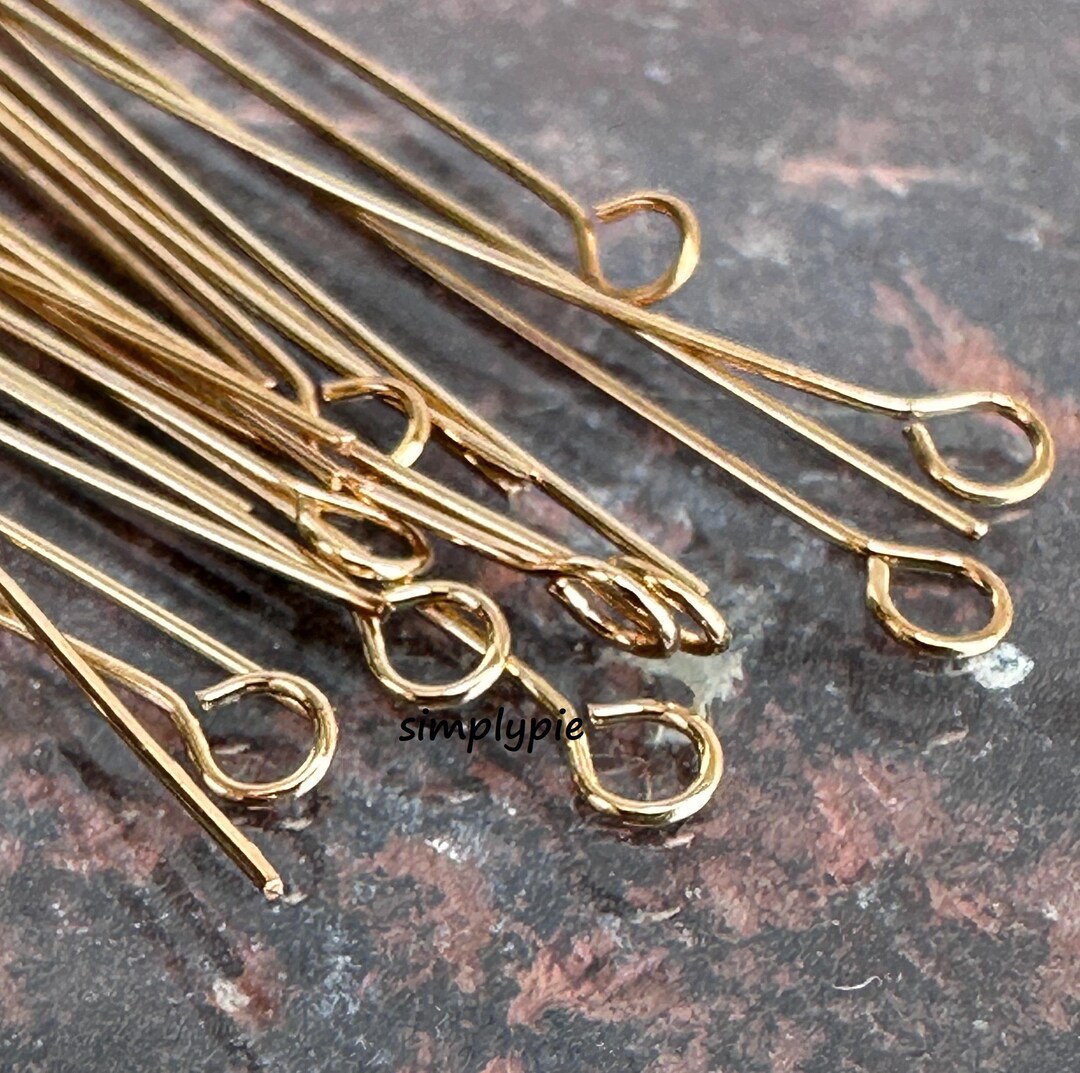 Gold EYEPINS 1-1/2 Inch Long 24g 25 Pcs Eye Pin Gold Plated Brass Eye ...