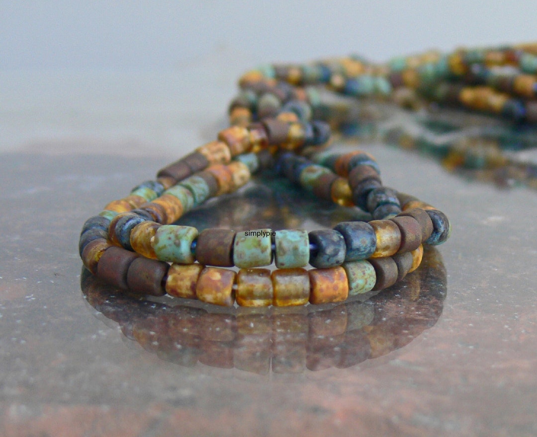 Short Bugle Aged Stone Rustic Picasso Tile Tube Czech Glass Beads 10 ...