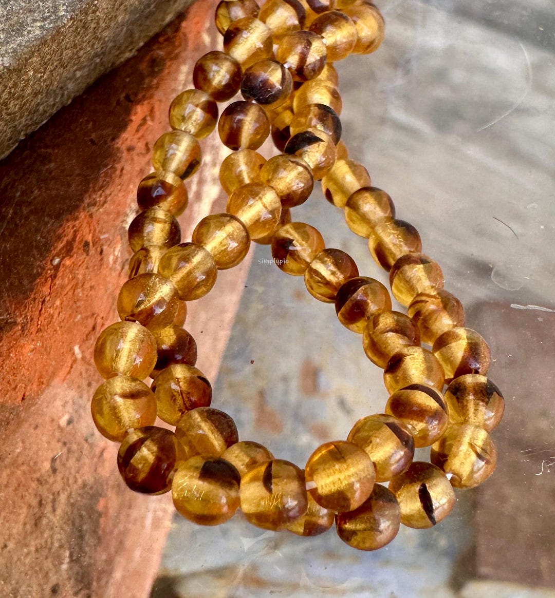 Tortoise Amber Czech Glass Beads 4mm Round 50 Druk - Etsy