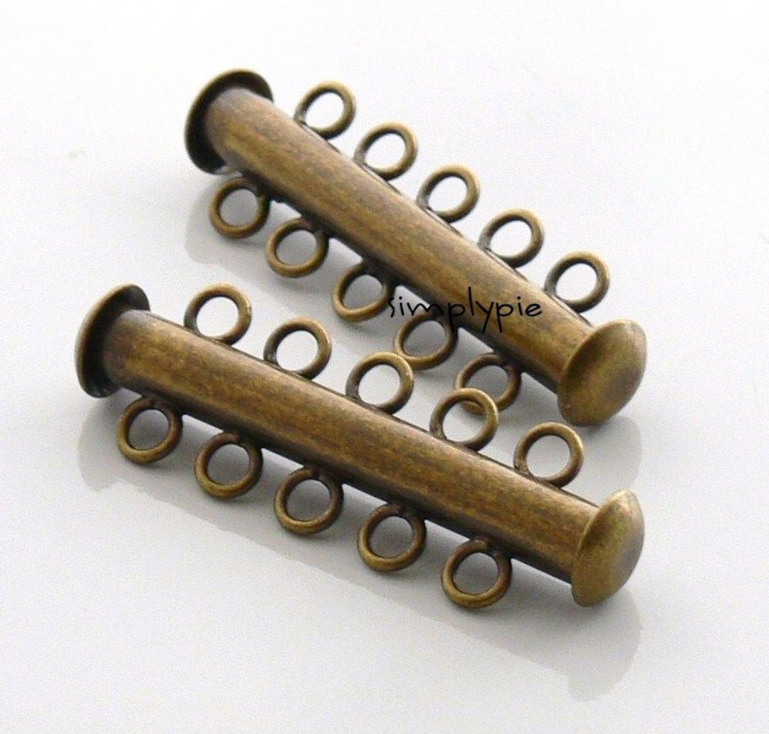 5-loop Antiqued Brass Slide-lock Clasps 2 Clasps Multi-strand Necklace ...