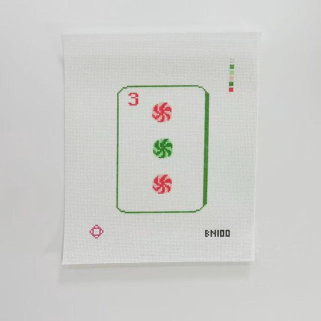 The 3 Peppermint Dot Mah Jong Tile Ornament Needlepoint Canvas - Etsy