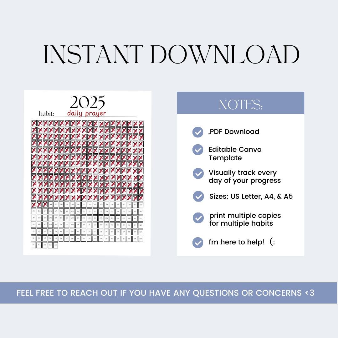 2025 Goal Tracker, Numbered Yearly Visual Habit Tracker, Track Your New ...