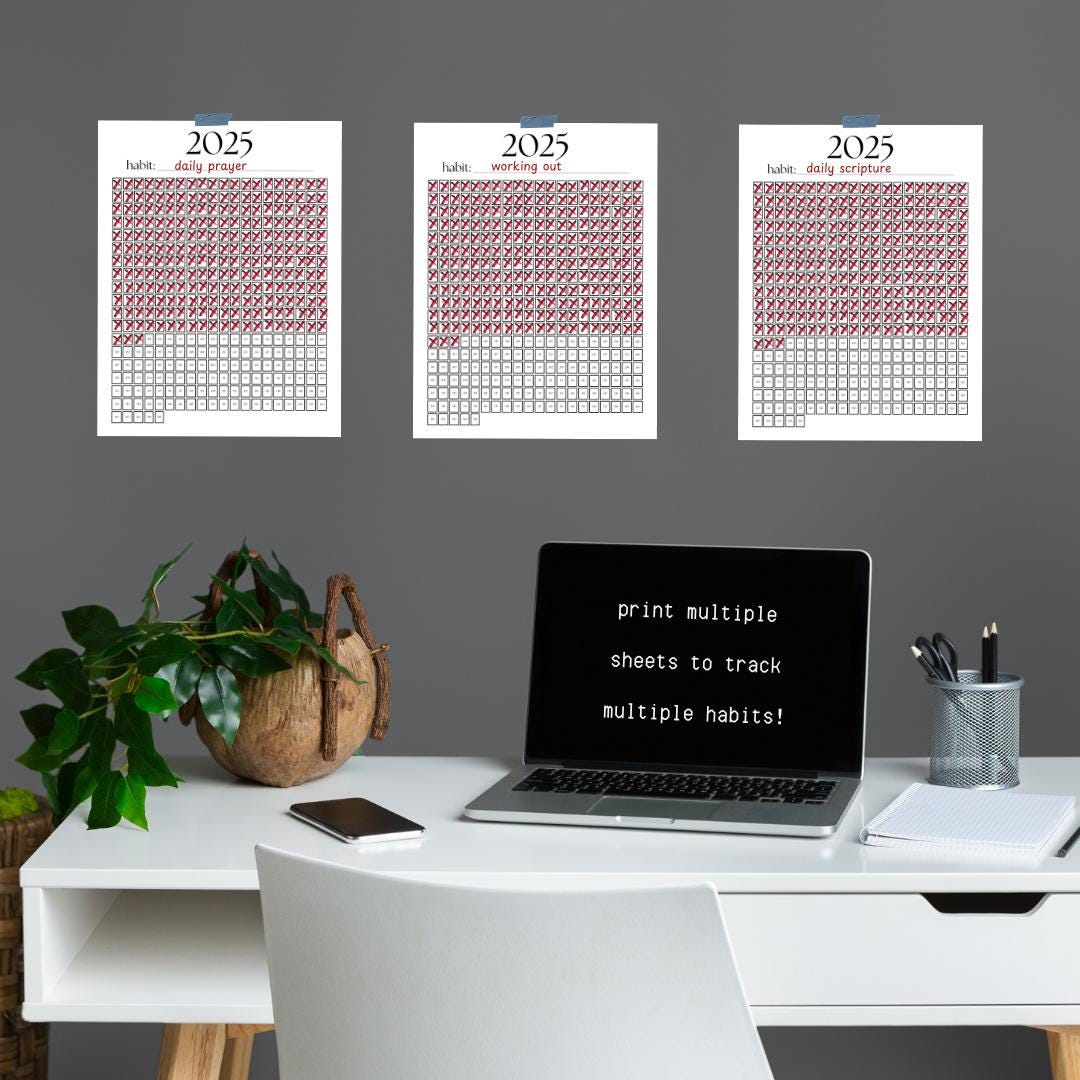 2025 Goal Tracker, Numbered Yearly Visual Habit Tracker, Track Your New ...