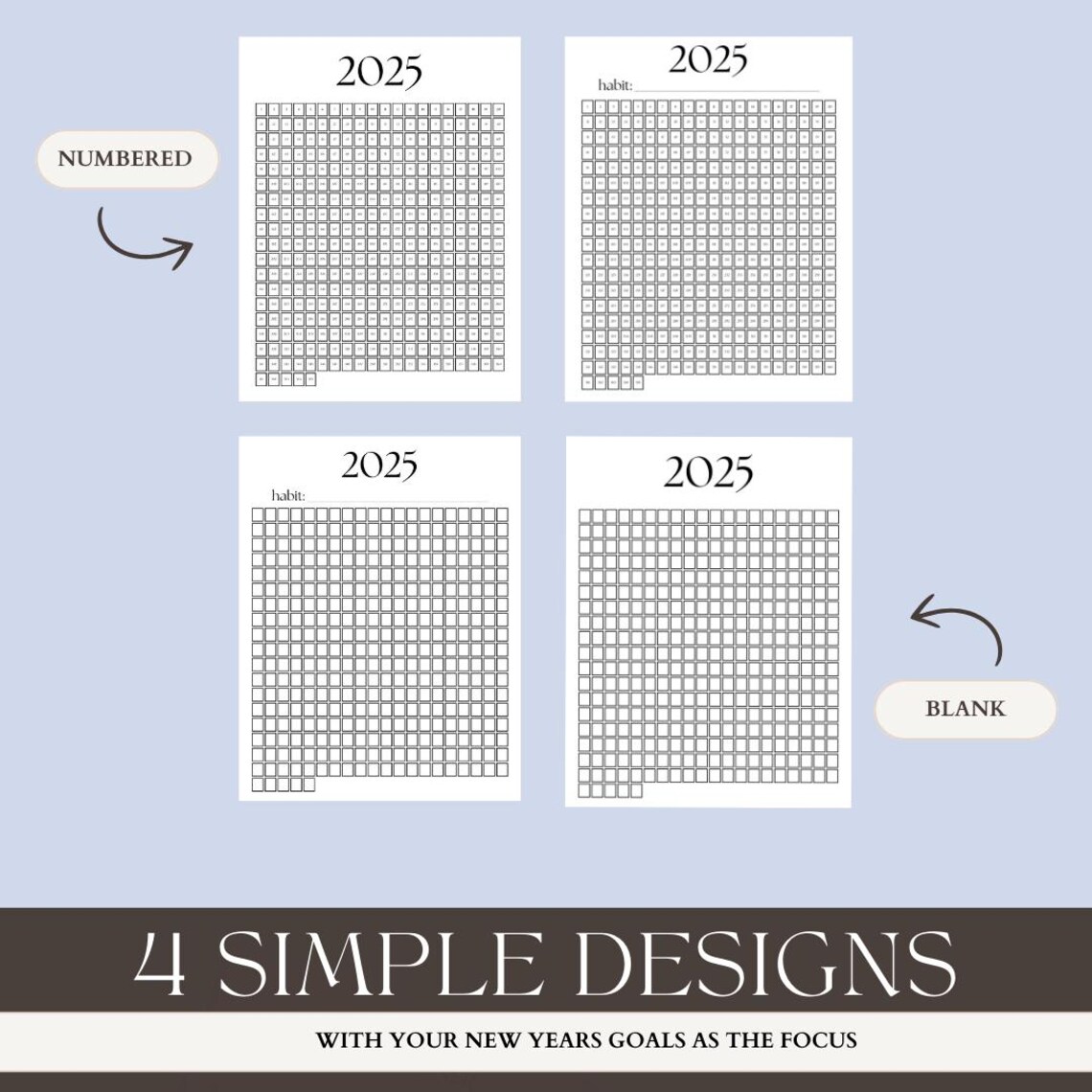 2025 Goal Tracker, Numbered Yearly Visual Habit Tracker, Track Your New ...