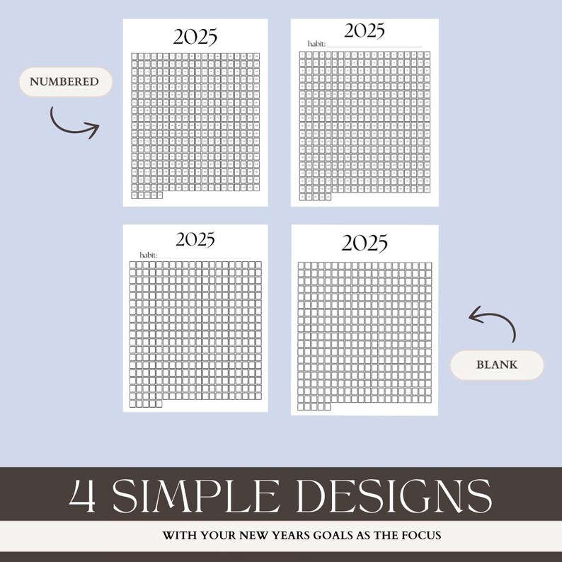 2025 Goal Tracker, Numbered Yearly Visual Habit Tracker, Track Your New ...