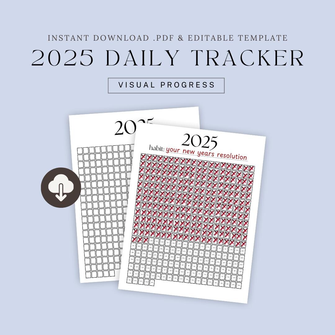 2025 Goal Tracker, Numbered Yearly Visual Habit Tracker, Track Your New ...