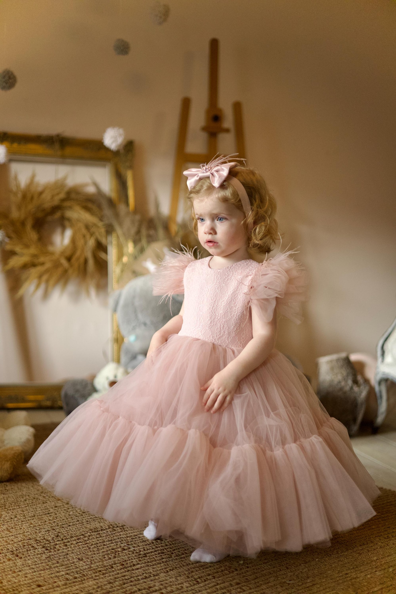 Blush Flower Girl Dress, Lace Flower Girl Dress, Girls Ball Gown ...