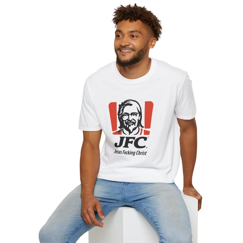 Parody KFC Logo Jesus Fucking Christ Unisex Softstyle T-shirt, Funny ...