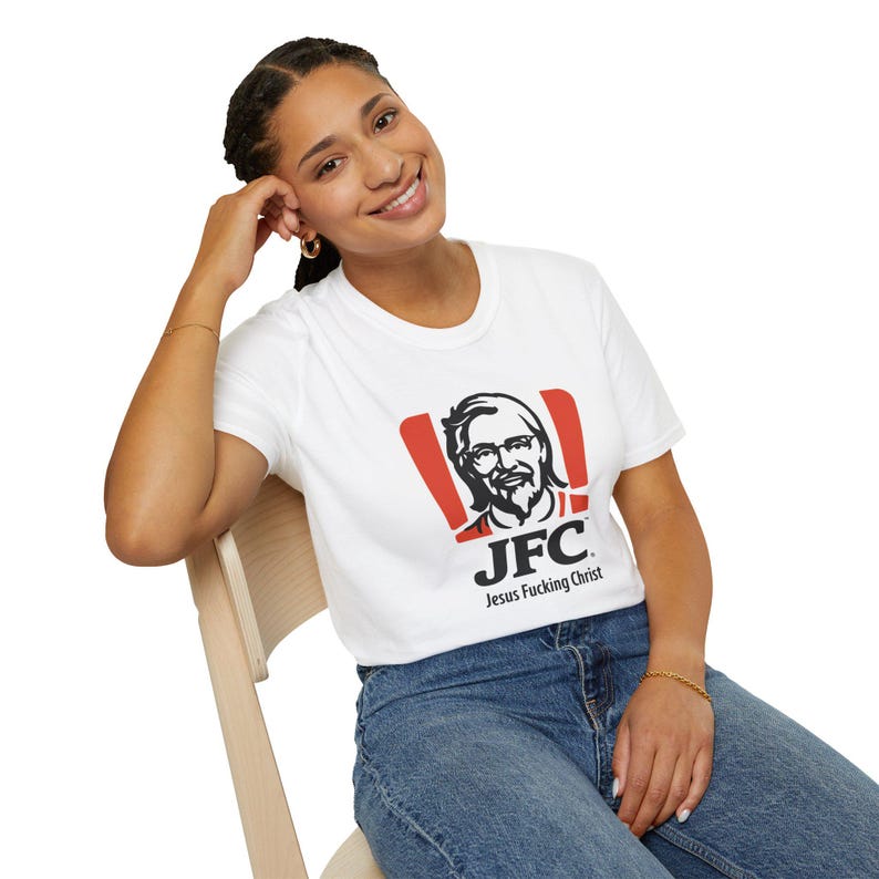 Parody KFC Logo Jesus Fucking Christ Unisex Softstyle T-shirt, Funny ...