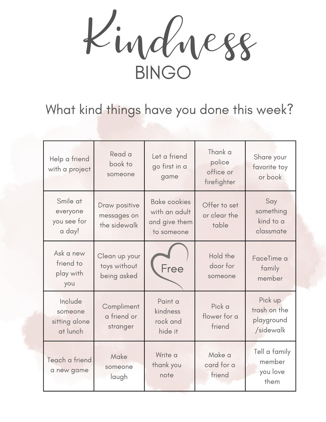 Kindness Bingo Printable - 4 Cards - Etsy