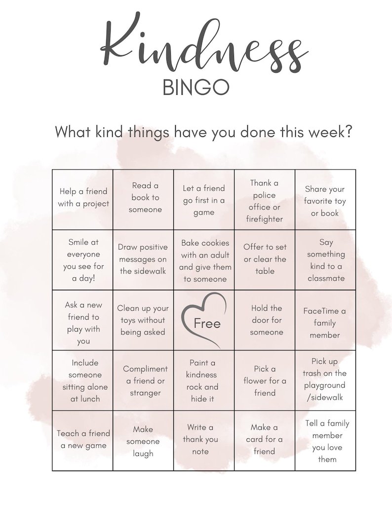 Kindness Bingo Printable - 4 Cards - Etsy