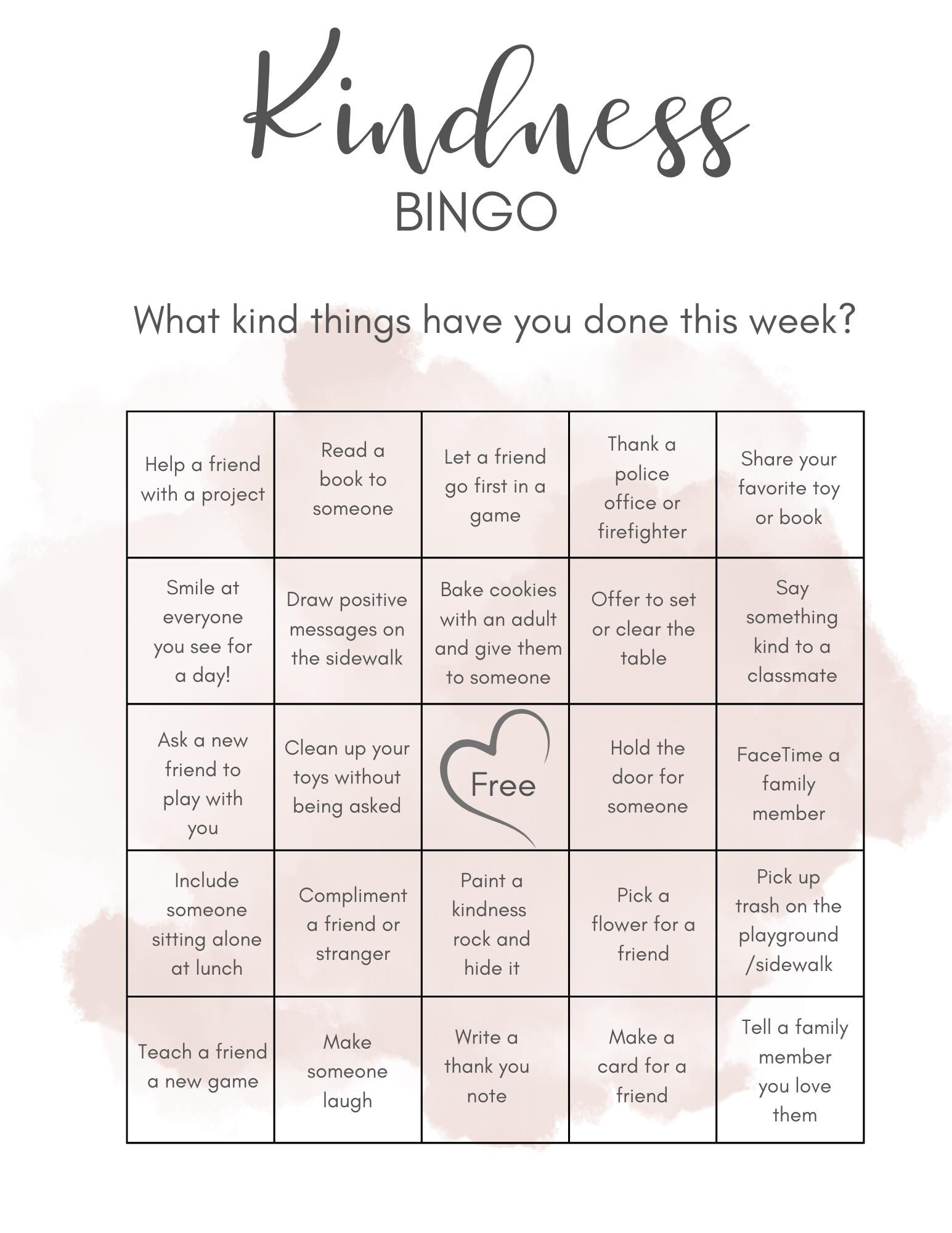 Kindness Bingo Printable - 4 Cards - Etsy