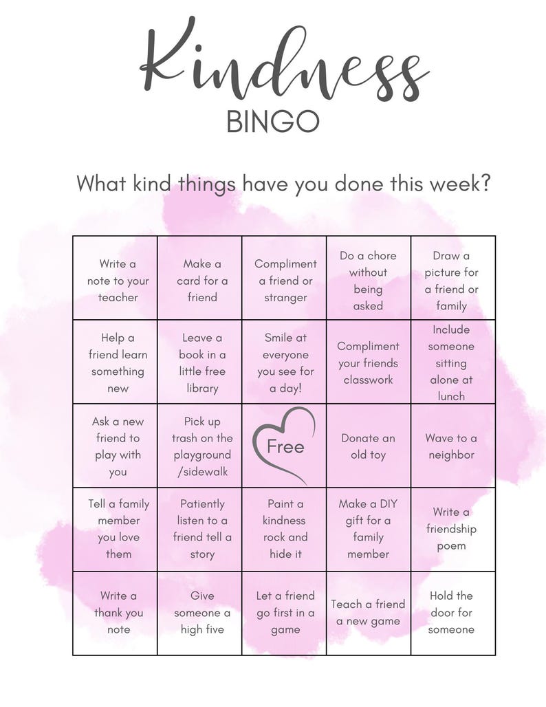 Kindness Bingo Printable - 4 Cards - Etsy