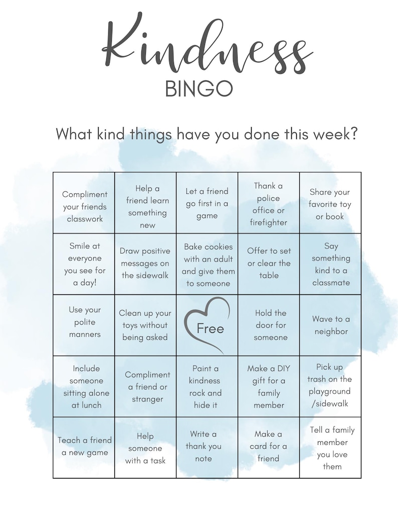 Kindness Bingo Printable - 4 Cards - Etsy