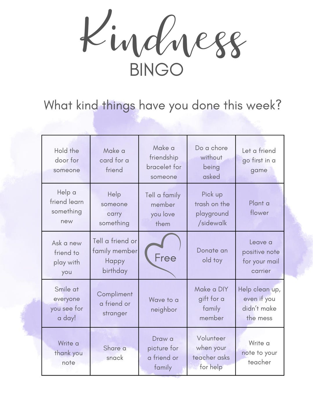 Kindness Bingo Printable - 4 Cards - Etsy