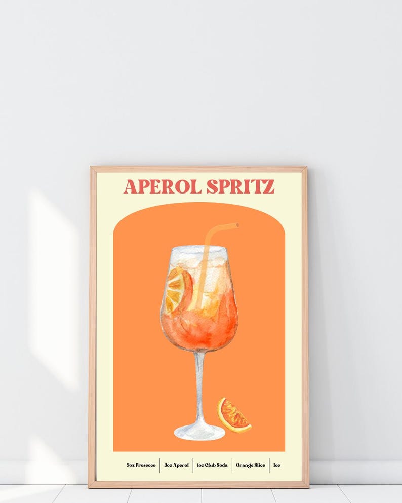 Aperol Spritz Poster, Aperol Spritz Recipe, Cocktail Print, Bar ...