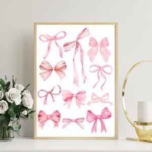 Trendy Pink Bow Wall Art - Feminine Digital Print, Cute and Elegant Bow ...