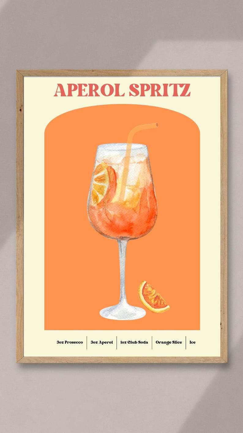 Aperol Spritz Poster, Aperol Spritz Recipe, Cocktail Print, Bar ...
