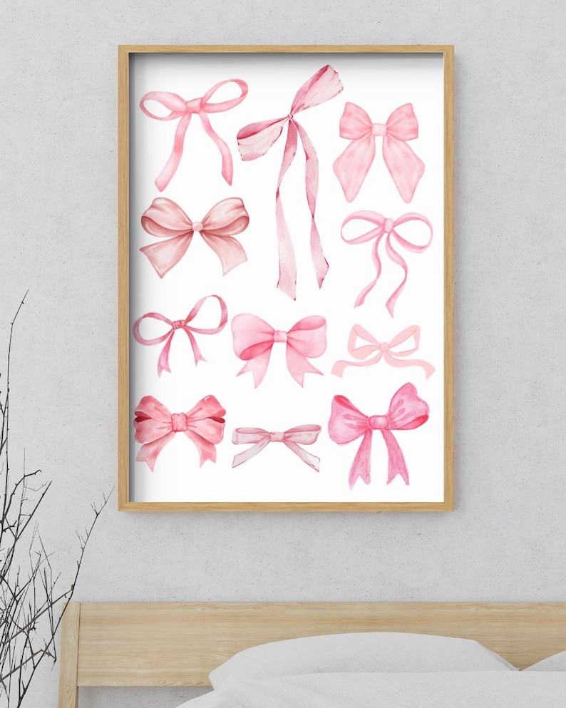 Trendy Pink Bow Wall Art - Feminine Digital Print, Cute and Elegant Bow ...