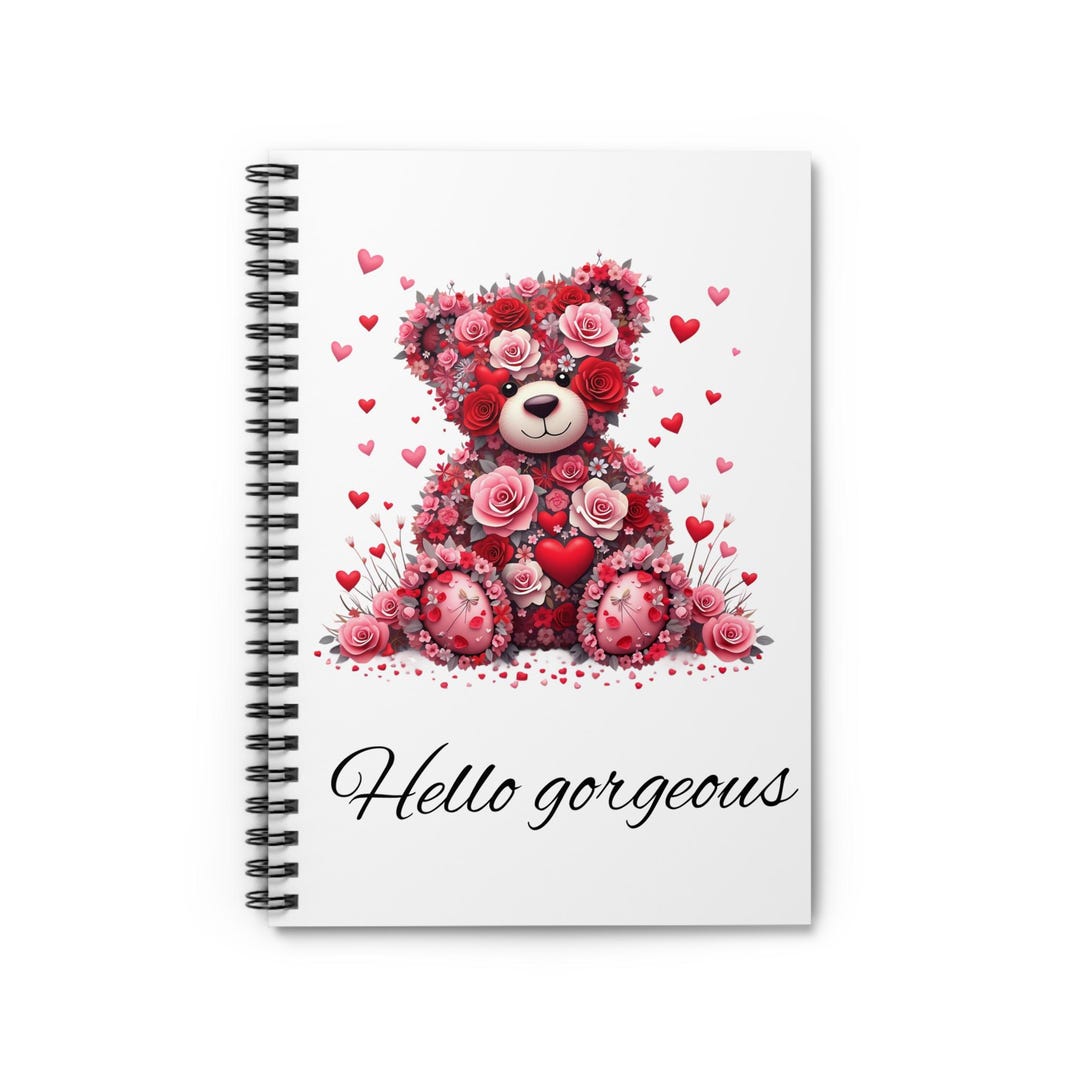 Floral Teddy Bear Notebook, Cute Journal, Ruled Line Spiral Book ...
