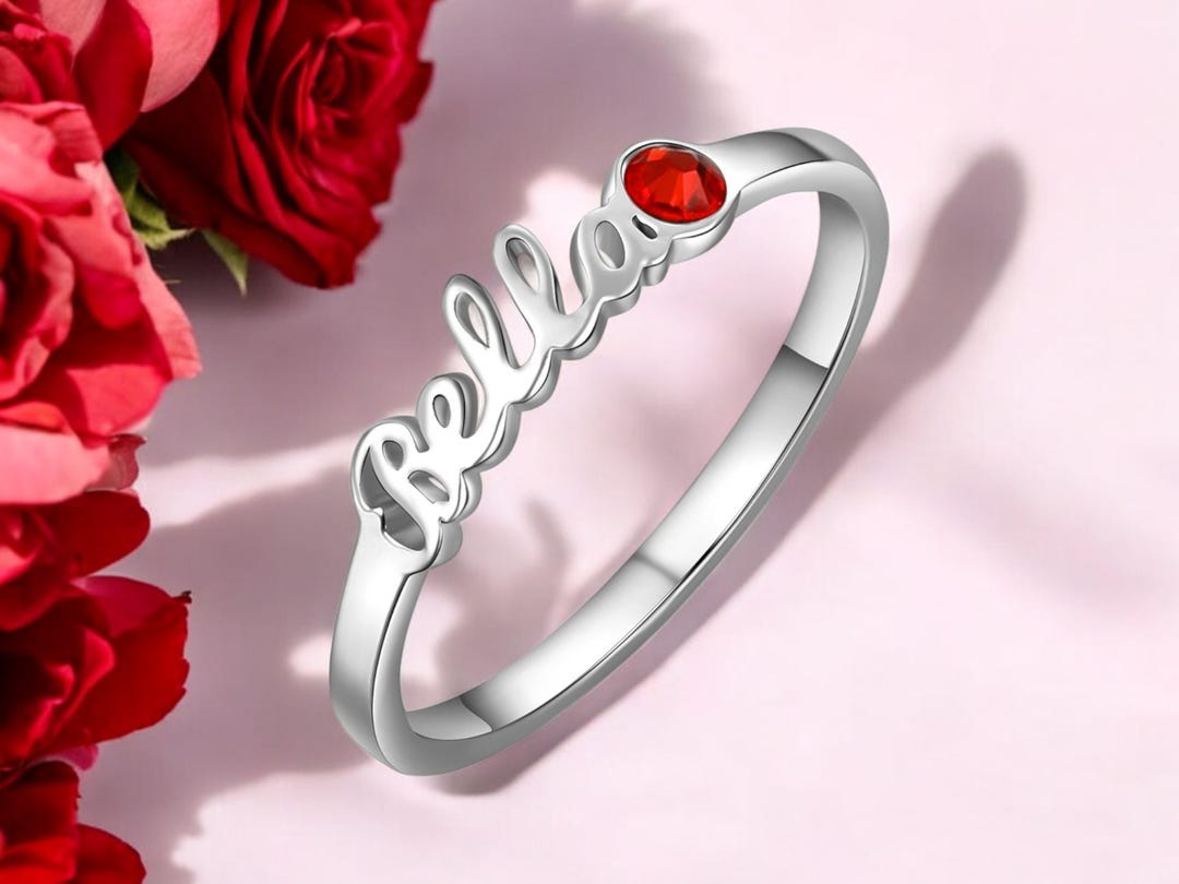 Birthstone Custom Name Ring,personalized Engraved Ring,unique Dainty ...