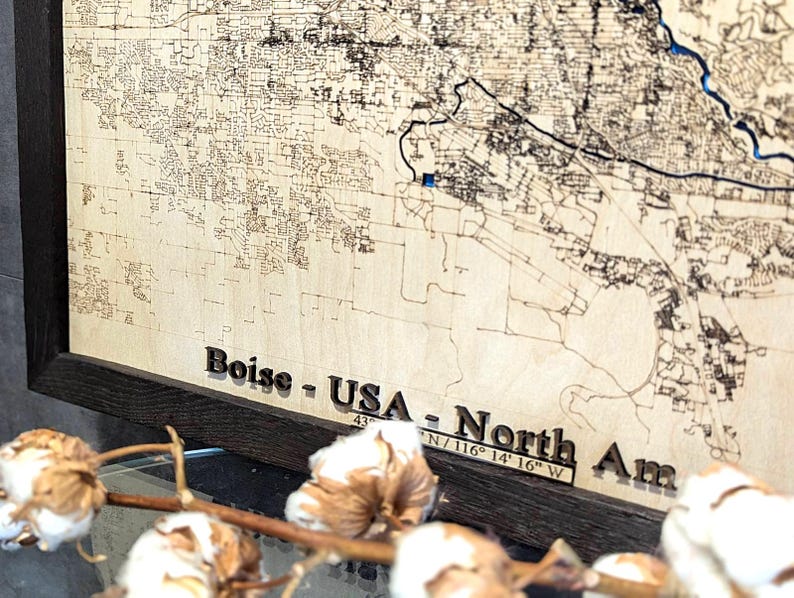 Laser Cut Boise Map Custom Engraved Wood Wall Art Wood Location Map ...