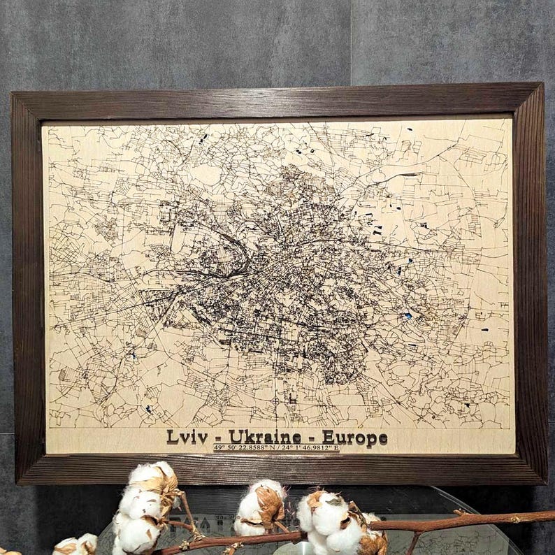 Laser Cut Lviv Map, Custom Engraved Wooden Map, Large Topography Map ...