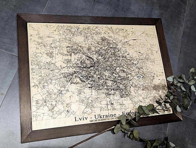 Laser Cut Lviv Map, Custom Engraved Wooden Map, Large Topography Map ...