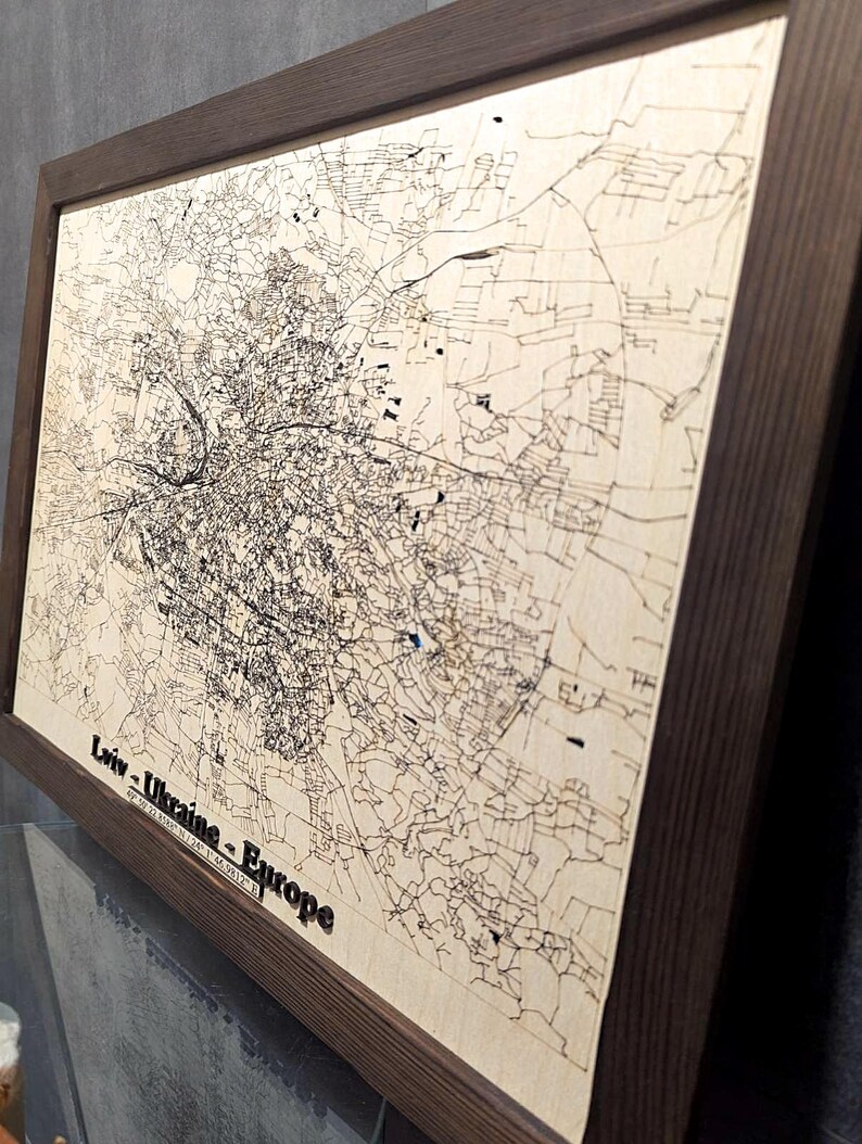 Laser Cut Lviv Map, Custom Engraved Wooden Map, Large Topography Map ...